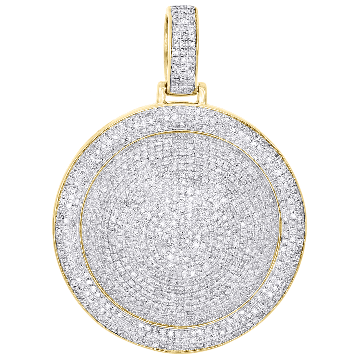 10K Yellow Gold Diamond Dome Puff Circle Medallion Pendant 1.90" Charm ...