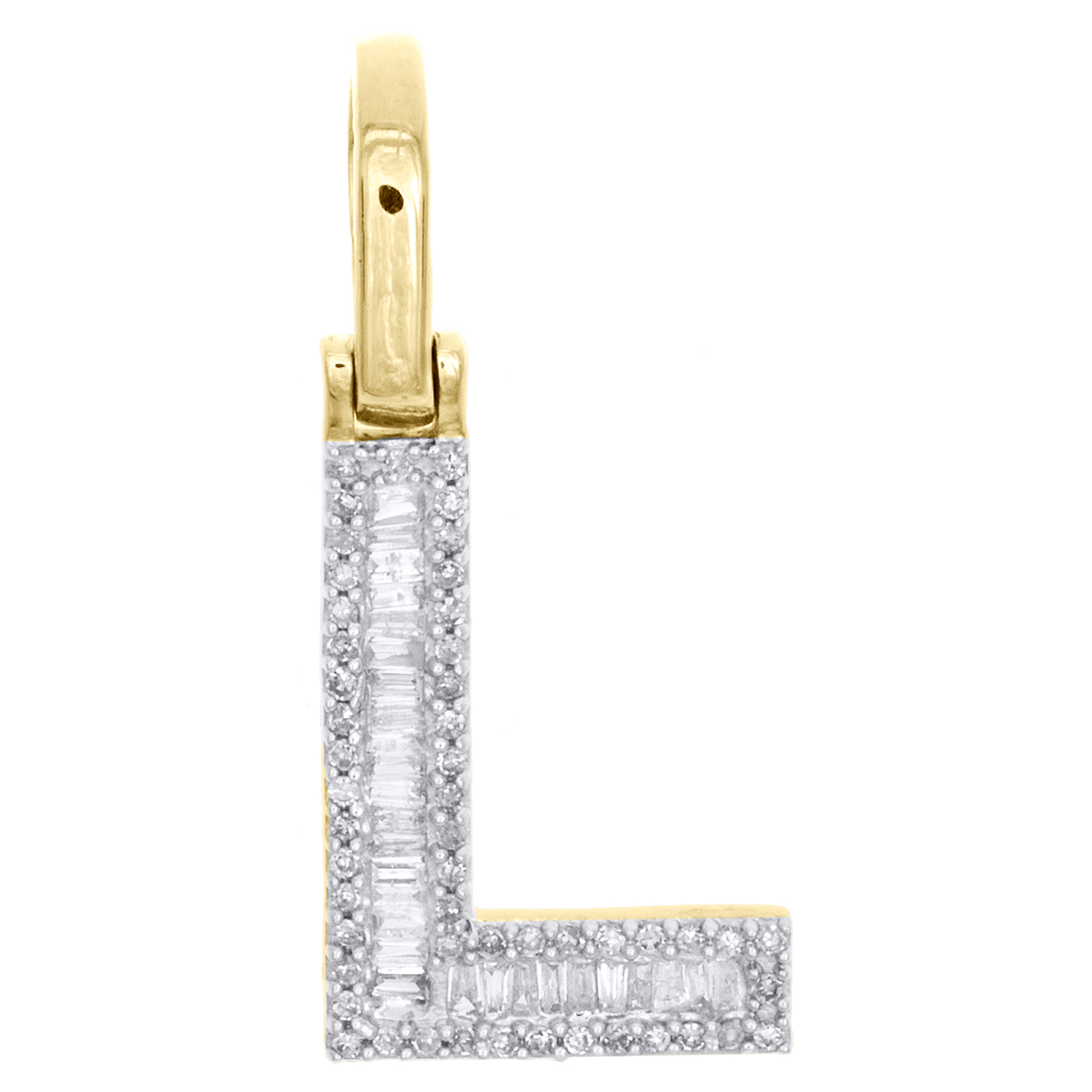 10K Yellow Gold Baguette Diamond Letter L Pendant 1" Block Initial ...